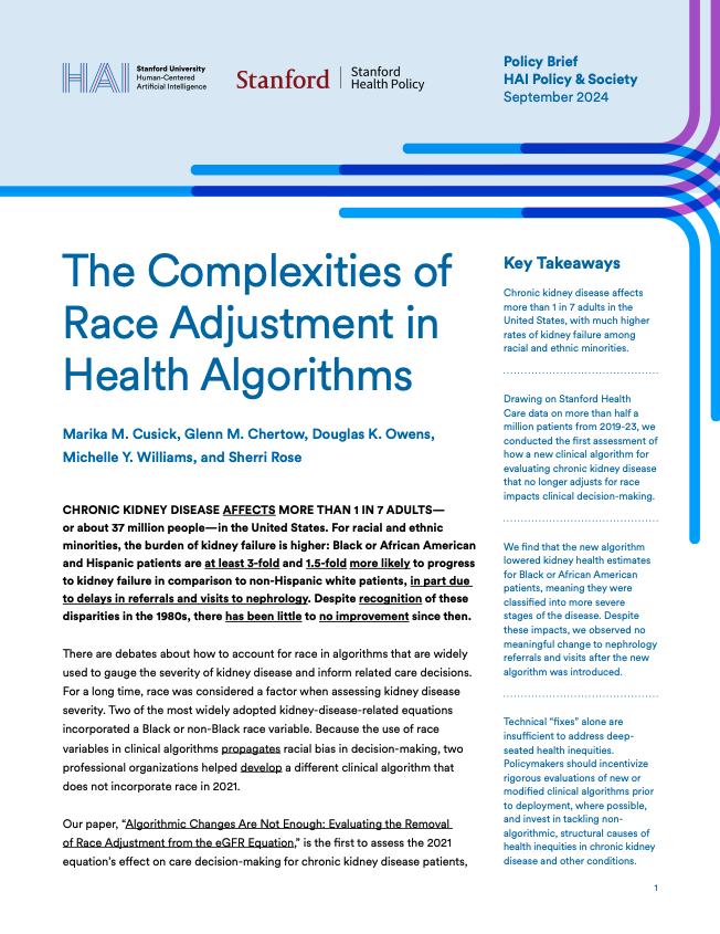 The Complexities of Race Adjustment in Health Algorithms | Stanford HAI The Complexities of Race Adjustment in Health Algorithms | Stanford HAI