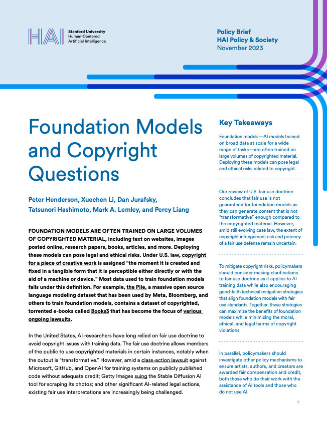 Foundation Models and Copyright Questions | Stanford HAI