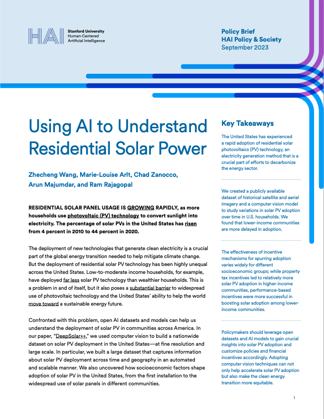 Using AI to Understand Residential Solar Power | Stanford HAI