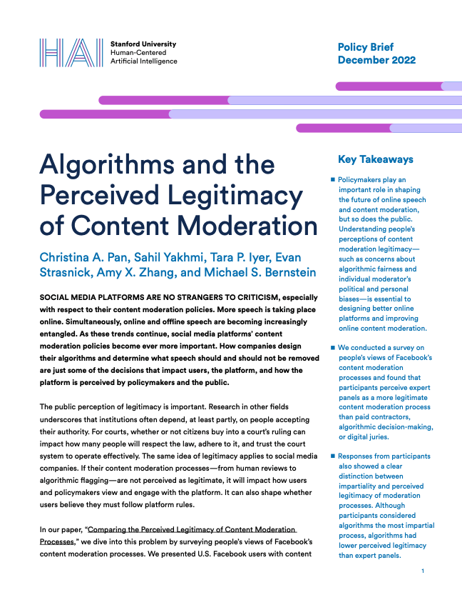 Algorithms and the Perceived Legitimacy of Content Moderation ...